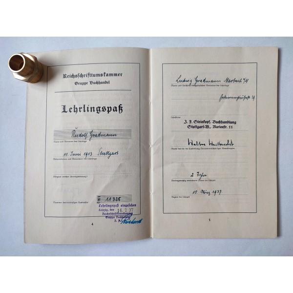 Duitse Lehrlings of Studentenpas uit WO2, 1937