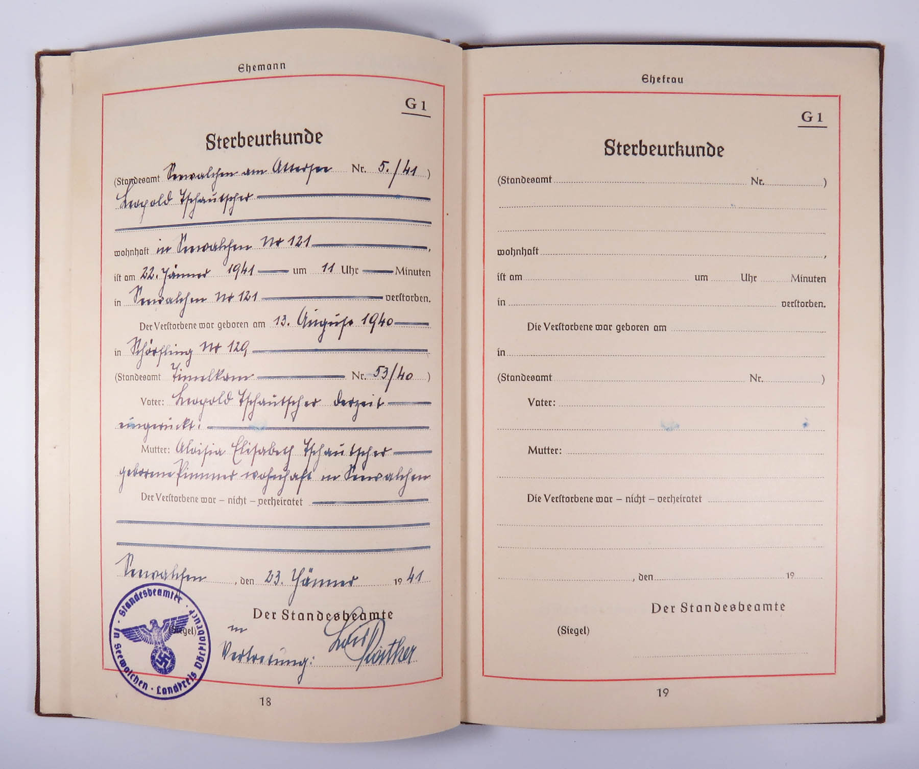 1940 Familienstammbuch Registro di famiglia