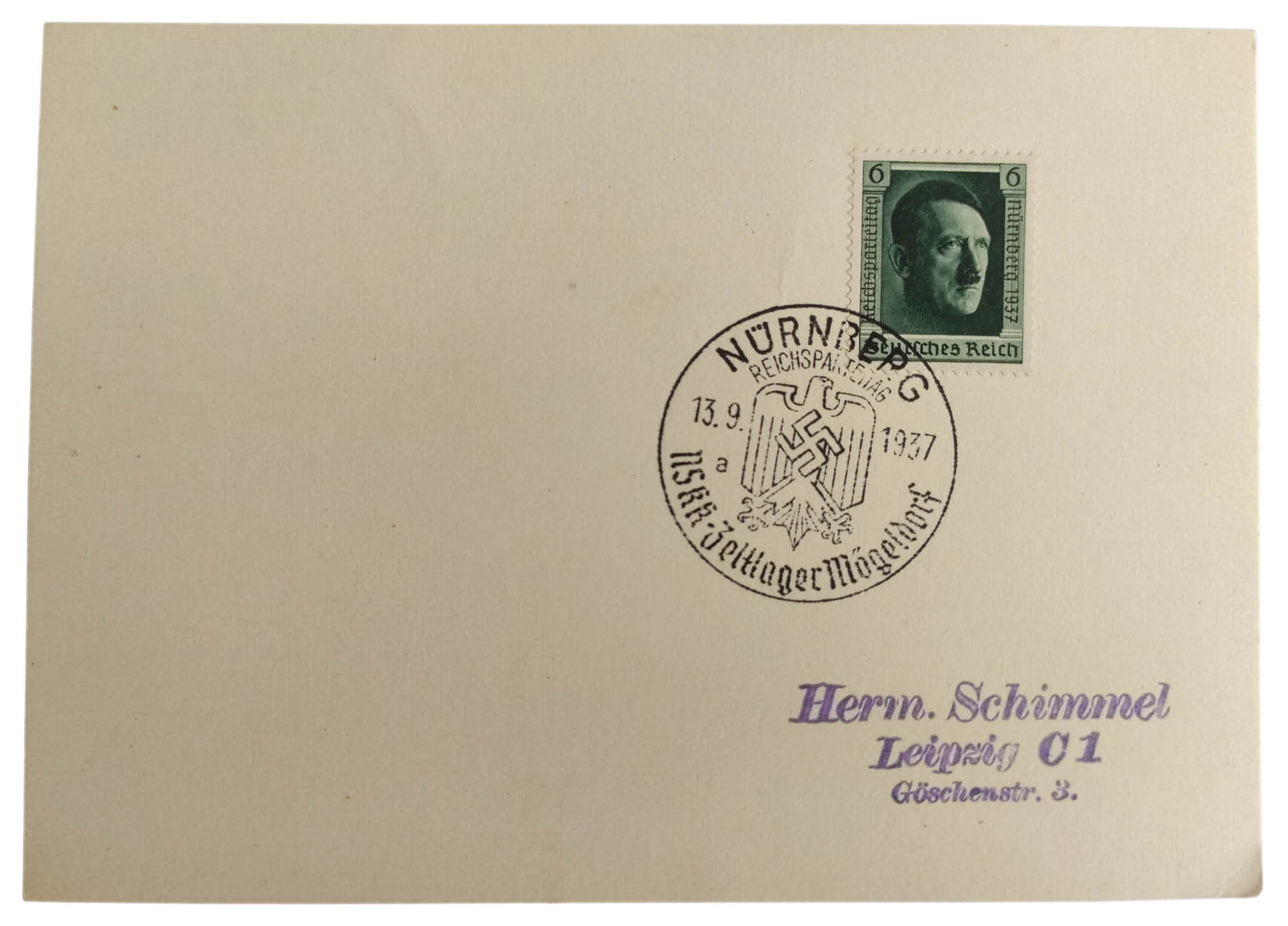 The first day postcard with stamp of NSKK camp in Mögeldorf