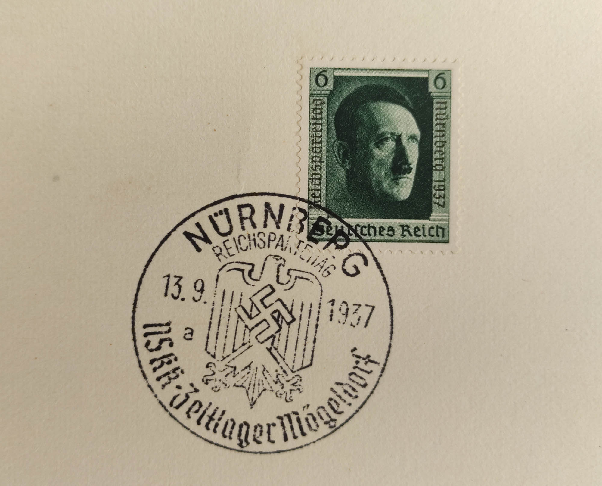 The first day postcard with stamp of NSKK camp in Mögeldorf