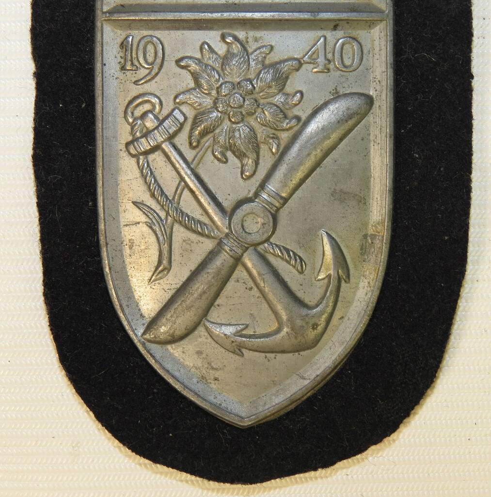 Navy Narvik shield in zink, on a piece of blue KM wool- War ...
