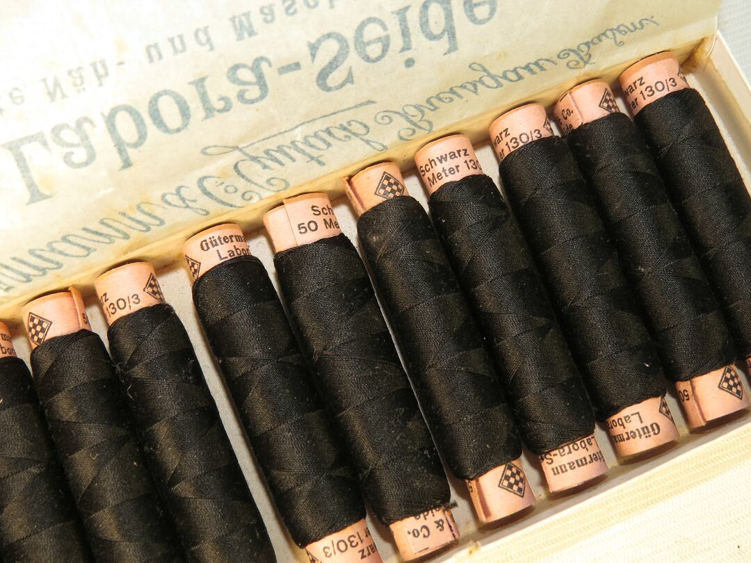 German pre war vintage black silk thread in spoils of 50 meters ...