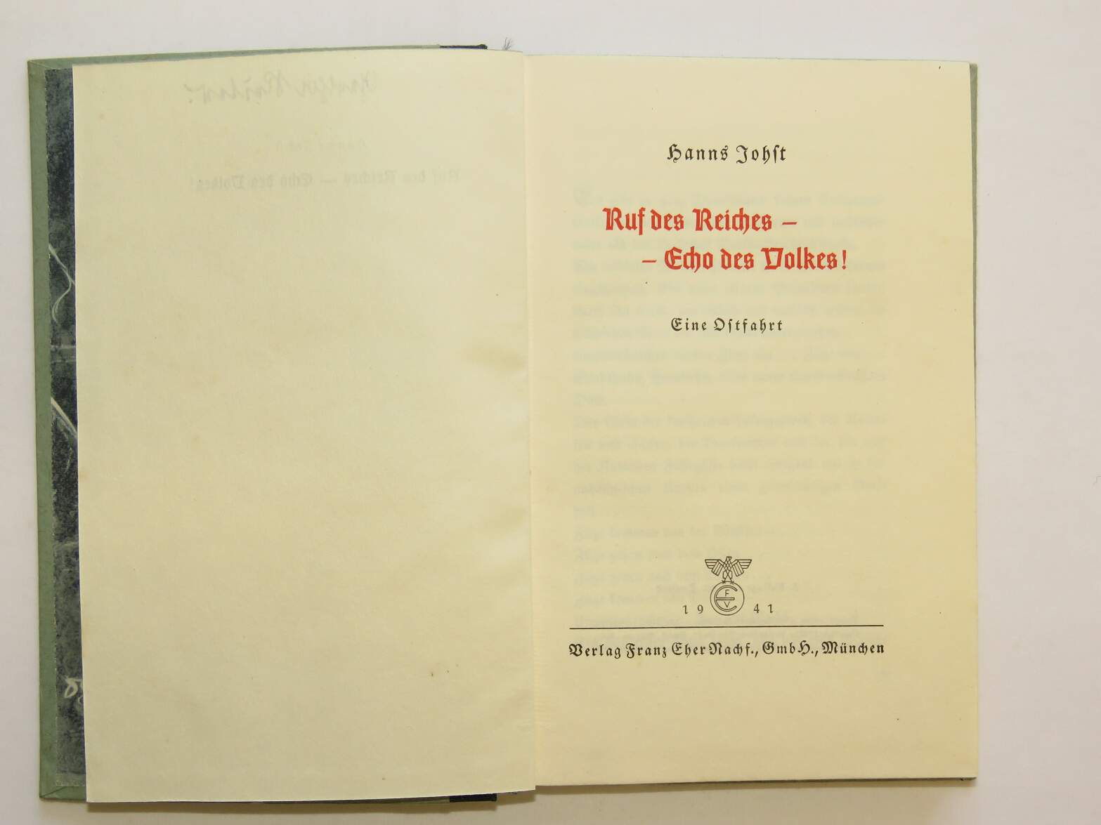 The book about Waffen SS. Hans Johst "Ruf des Reiches Echo des Volkes