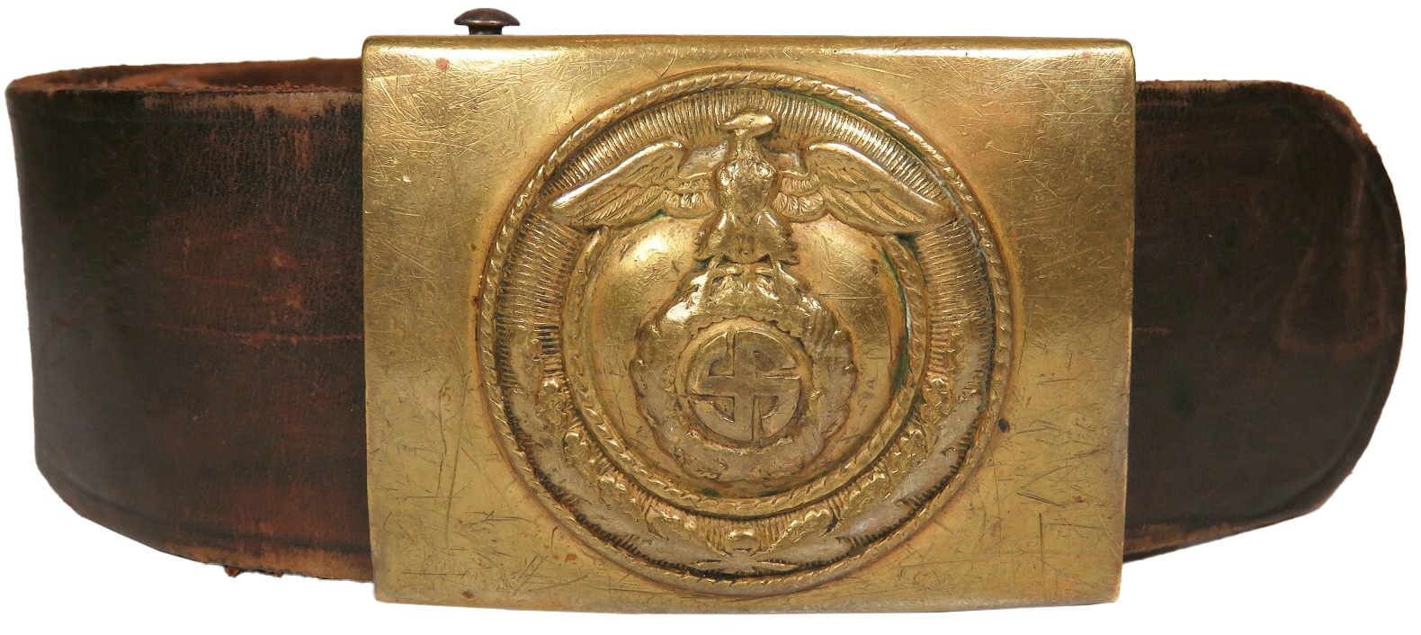 Early SA assault troop's belt with a running swastika brass buckle