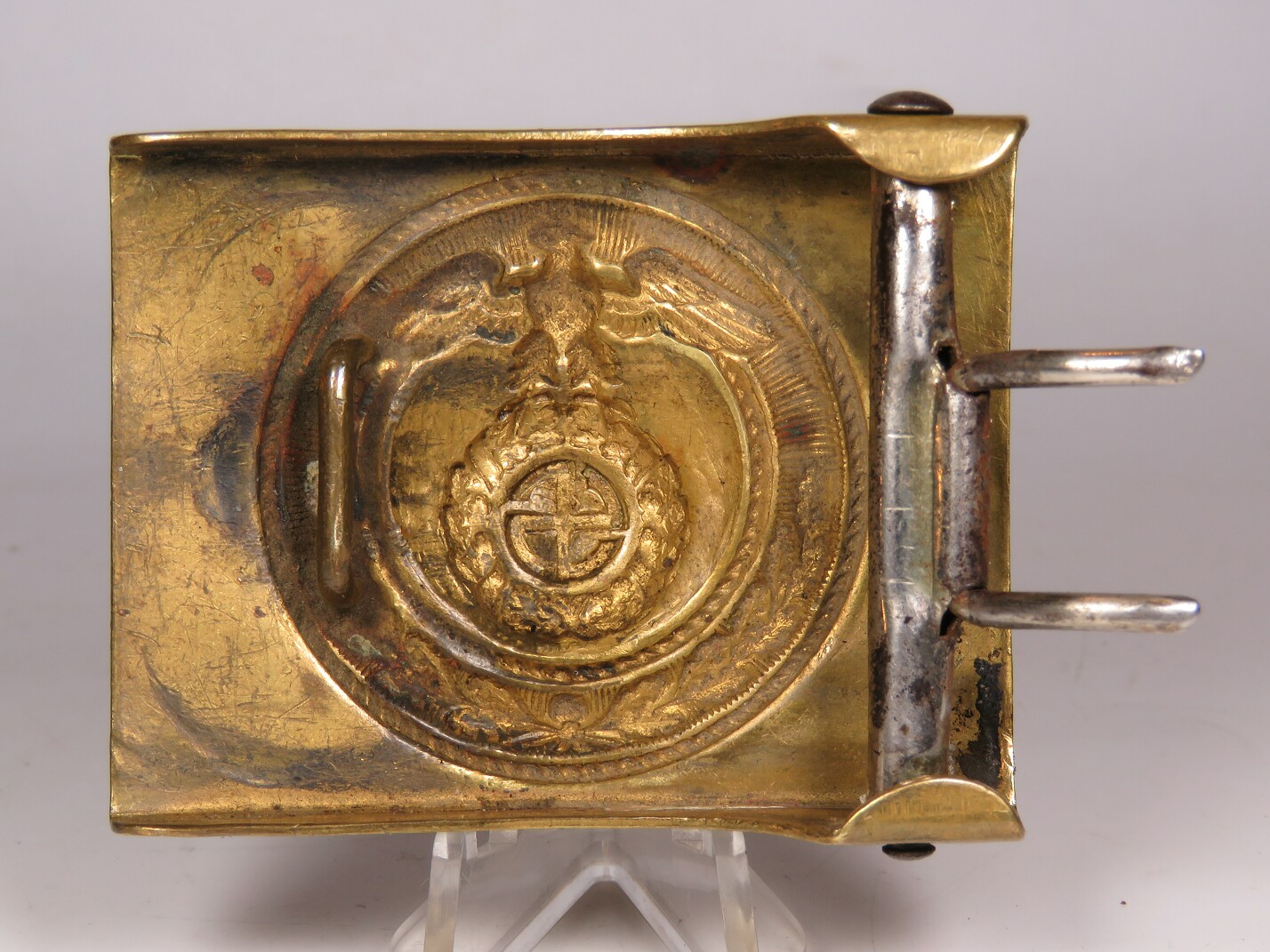 Early SA assault troop's belt with a running swastika brass buckle