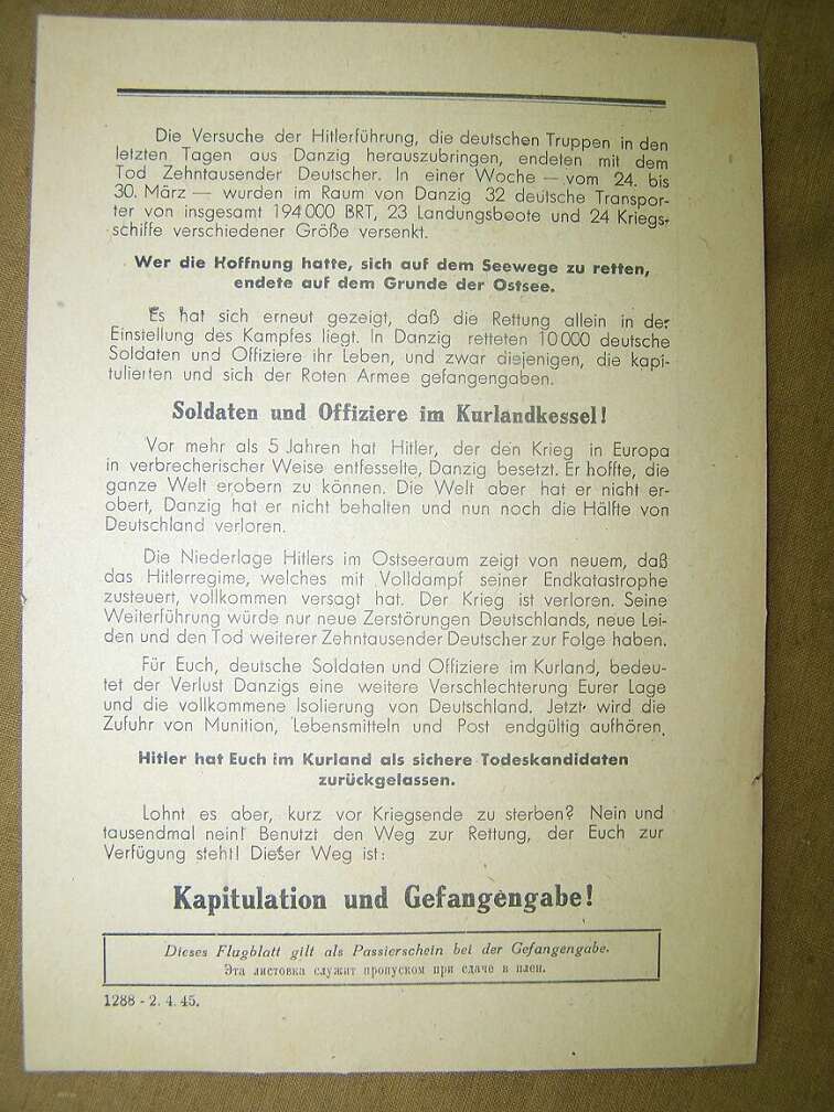 ww2 Leaflet for German troops.1945 year Kurland Pocket!- Leaflets